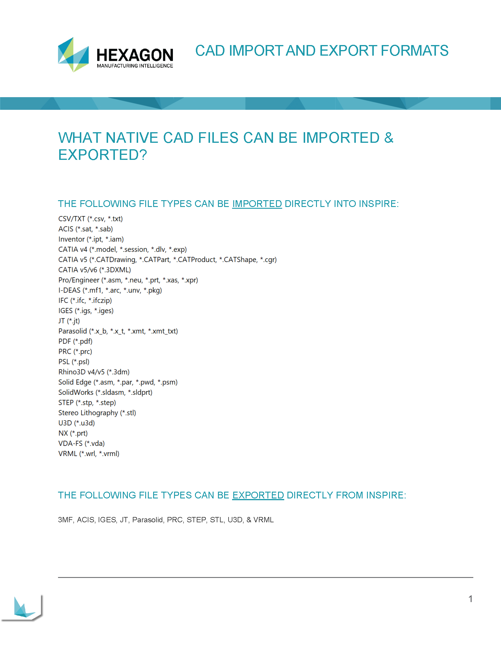CAD Import and Export Formats in Inspire